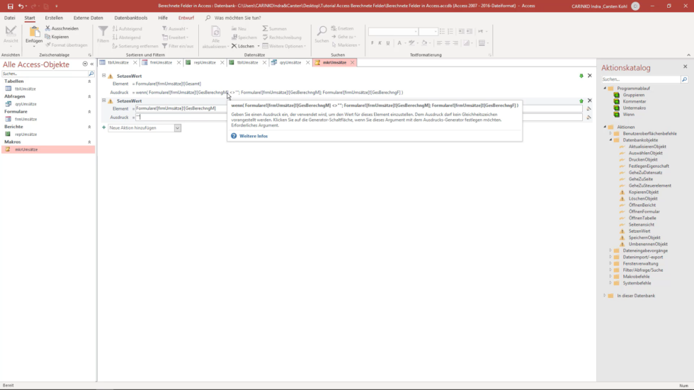 E-Learning Kurs: Berechnete Felder in MS Access | CARINKO Indra Kohl